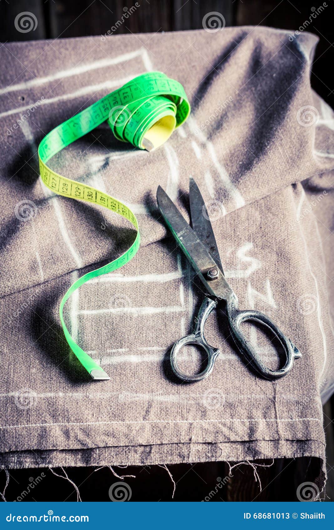 Sewing Table with Scissors and Cloth Stock Image - Image of custom ...