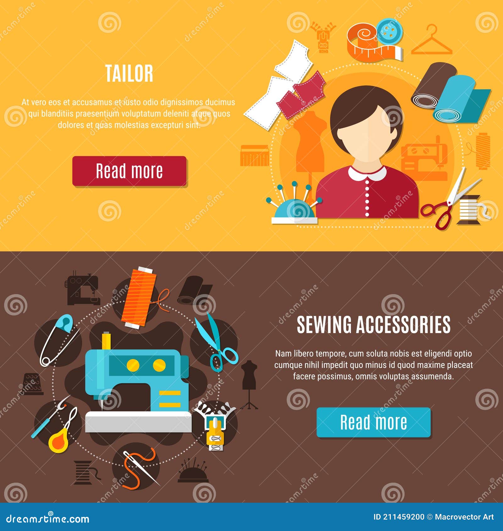 Sewing and Tailor Banners Set Stock Vector - Illustration of pins ...