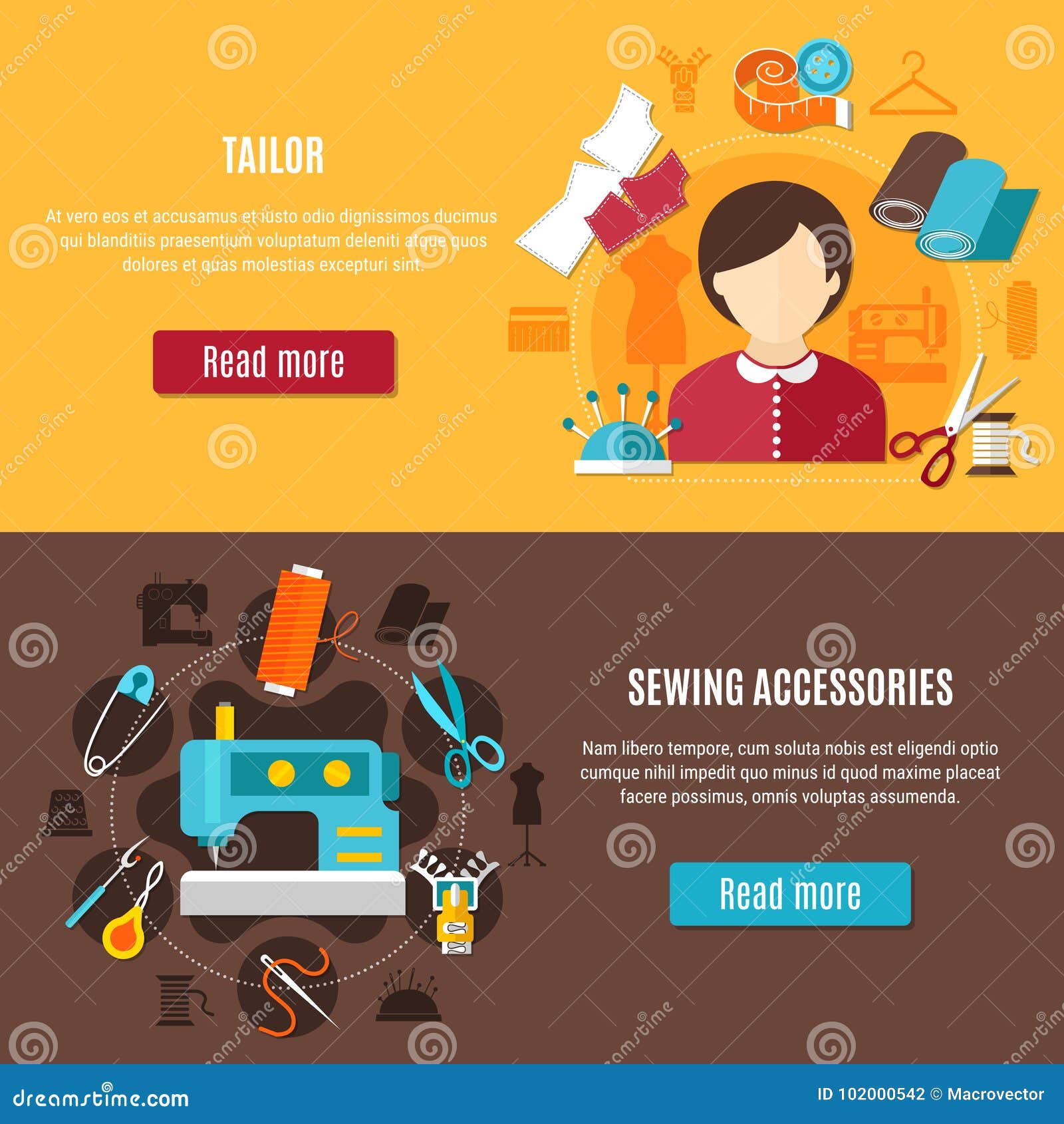 Sewing and Tailor Banners Set Stock Vector - Illustration of measure ...