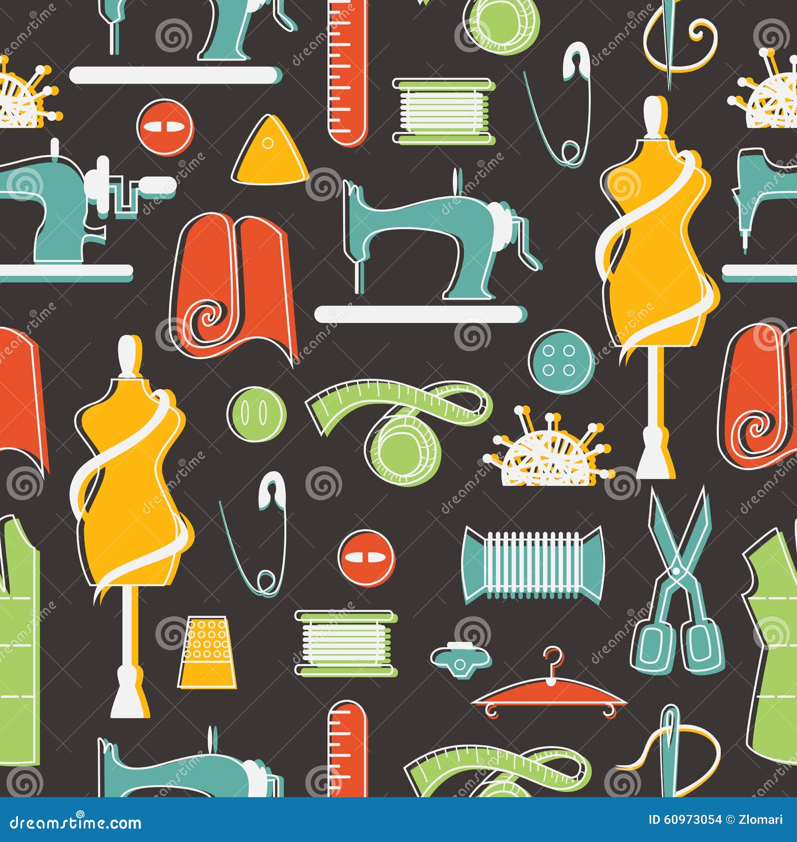 Sewing and Tailor Elements in Seamless Pattern Stock Vector - Illustration of hanger, needlework ...