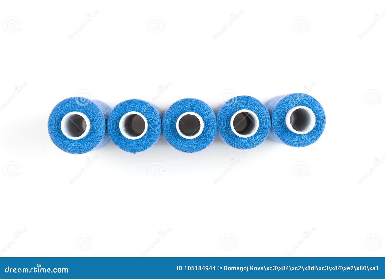 Five Light Blue Threads in a Row on a White Background Stock Photo ...