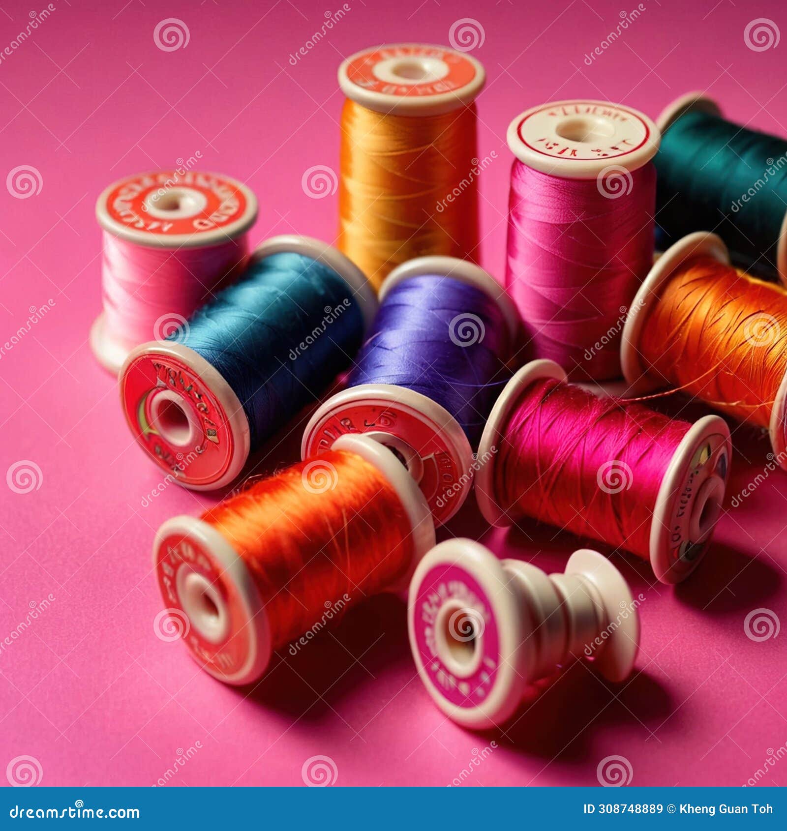 Sewing and Tailoring Supplies, with Colorful Thread Spools and Buttons ...