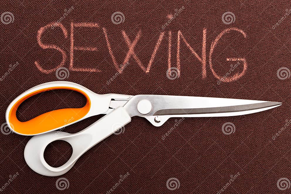 Sewing Text Underlined with Scissors Stock Photo - Image of fabric ...