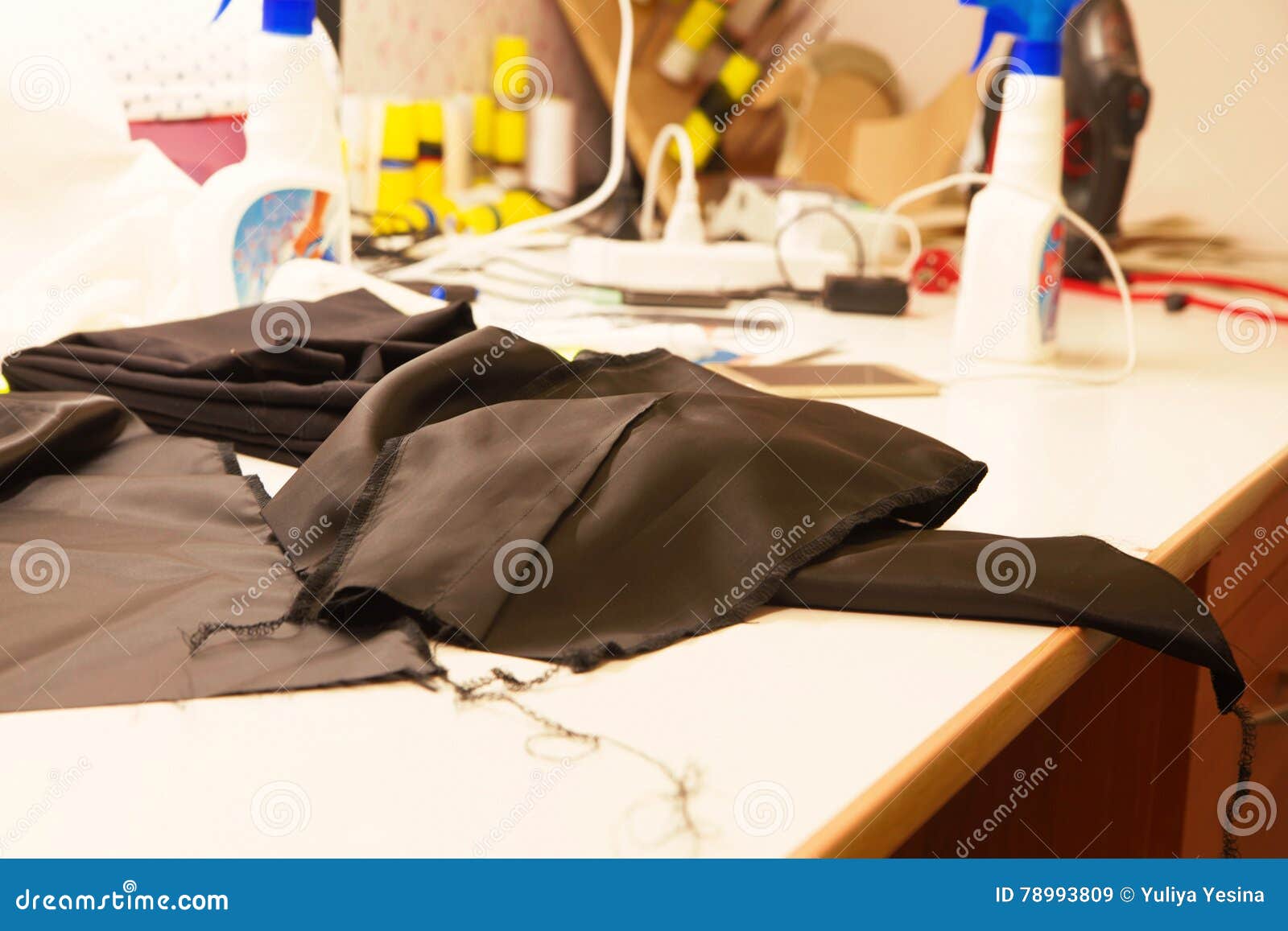 Sewing Textile or Cloth. Work Table of a Tailor Stock Image - Image of ...