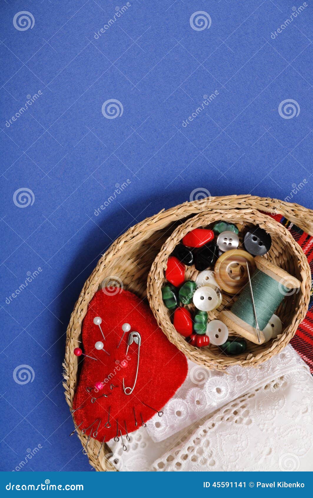 Sewing theme on blue stock image. Image of sewing, hobbies - 45591141