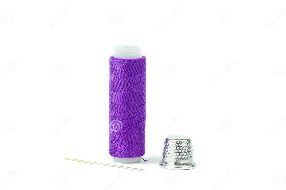 Sewing Thimbles, Bobbin and Needle Stock Image - Image of isolated ...