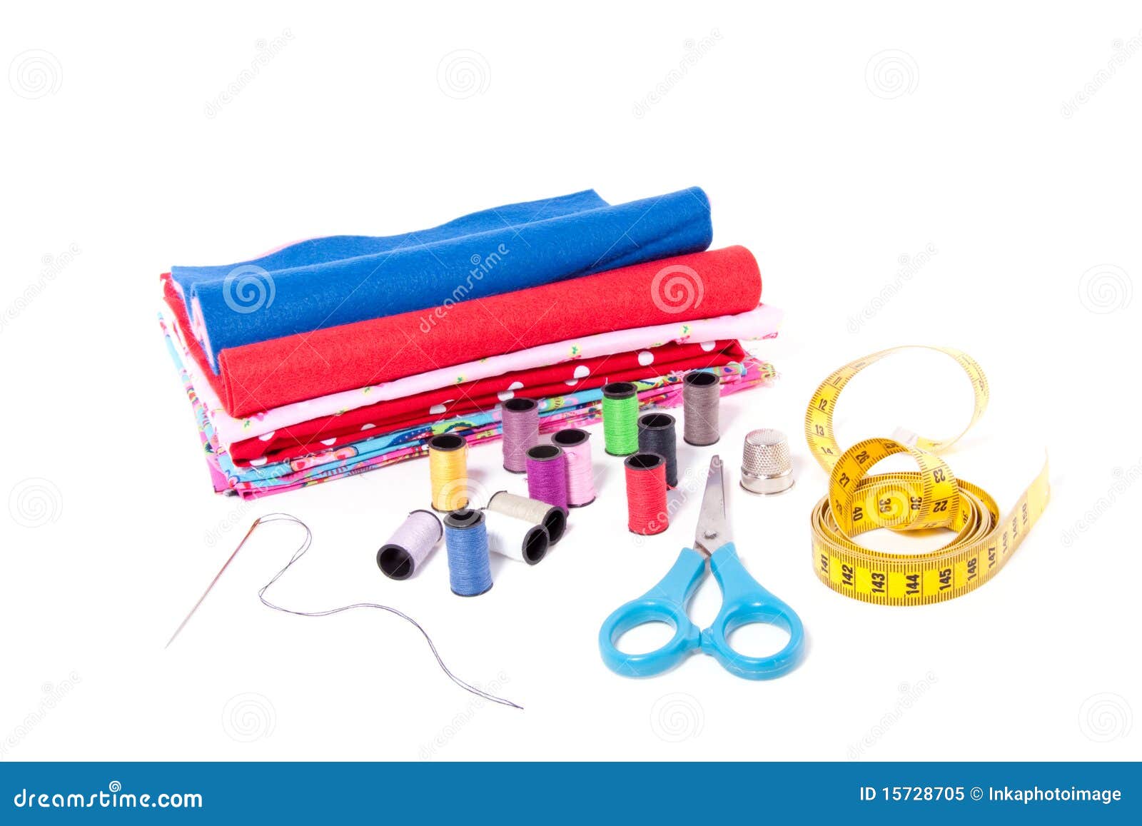 Sewing thread and fabrics stock image. Image of green - 15728705