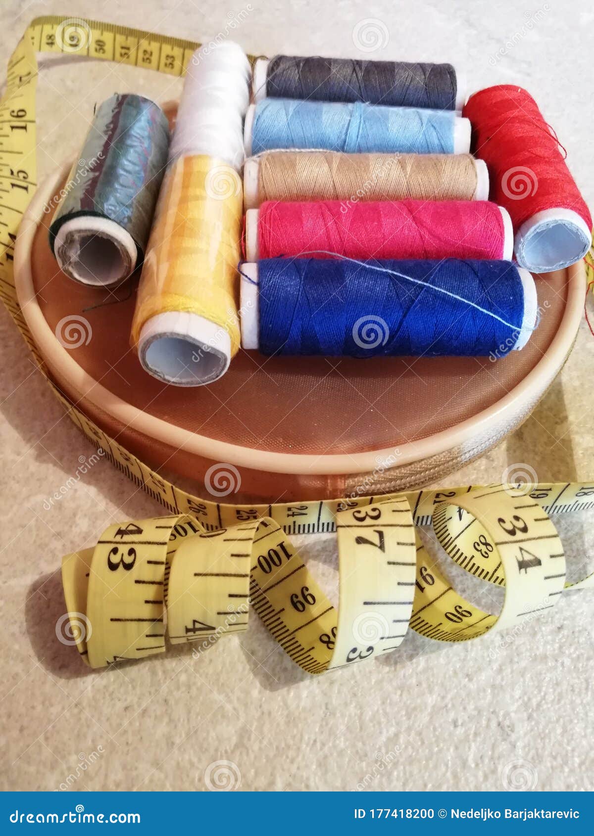 Sewing Thread Kit in Different Colors and Tailoring Meter Stock Photo ...