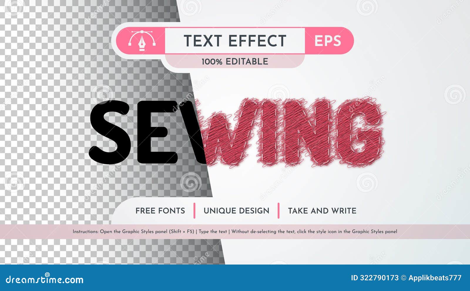 Sewing Thread Text Effect, Graphic Style. Vector Mockup and Template ...