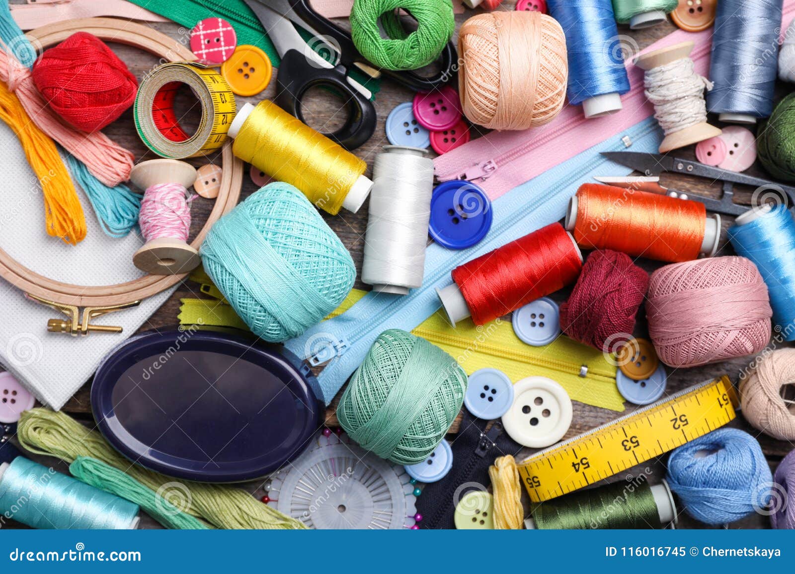 Sewing Threads and Accessories on Table Stock Image - Image of ...