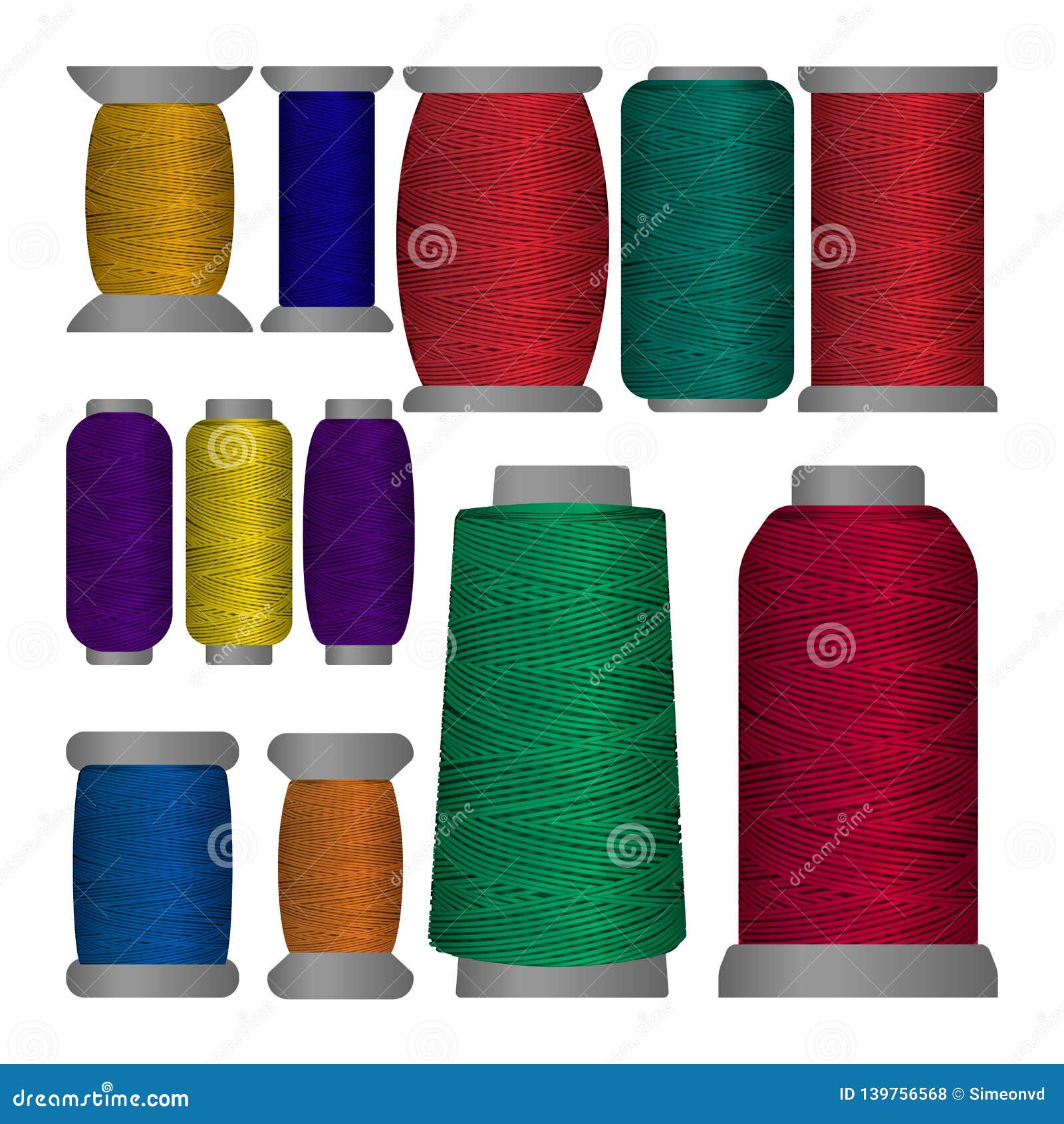 Sewing Threads On Different Shape Spools. Vector Set Isolated Coils ...