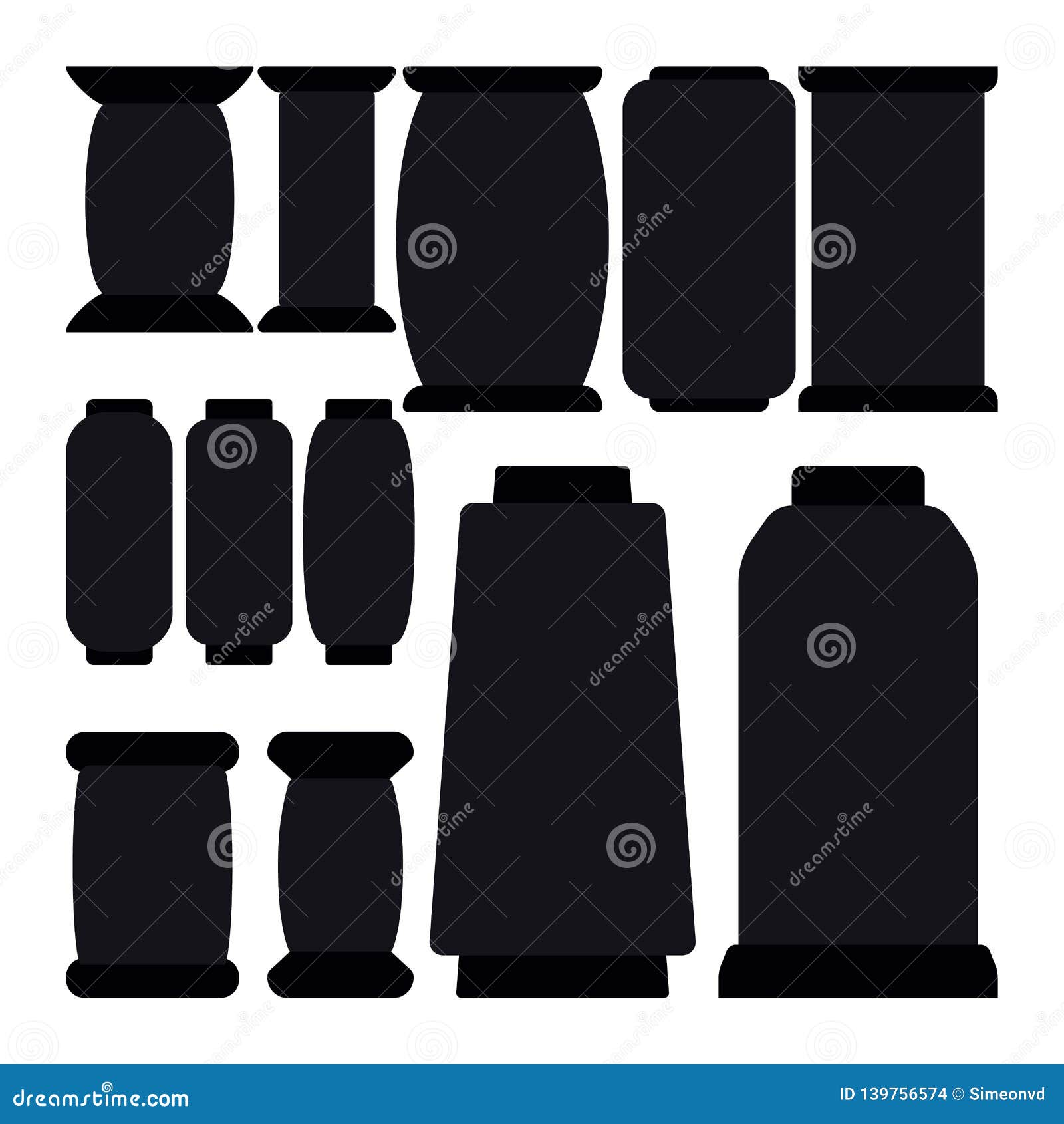 Sewing Threads on Different Shape Spools. Vector Set Isolated Coils ...