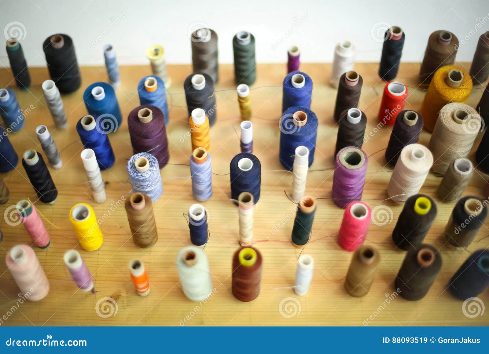 Sewing Threads Displayed on Wooden Board Stock Image - Image of fiber ...