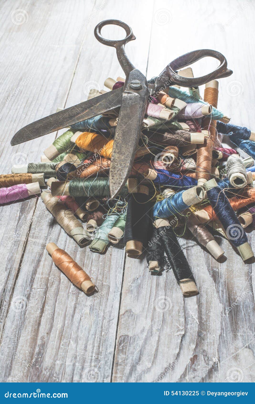 Sewing Threads and Scissors Stock Image - Image of vintage, fabric ...