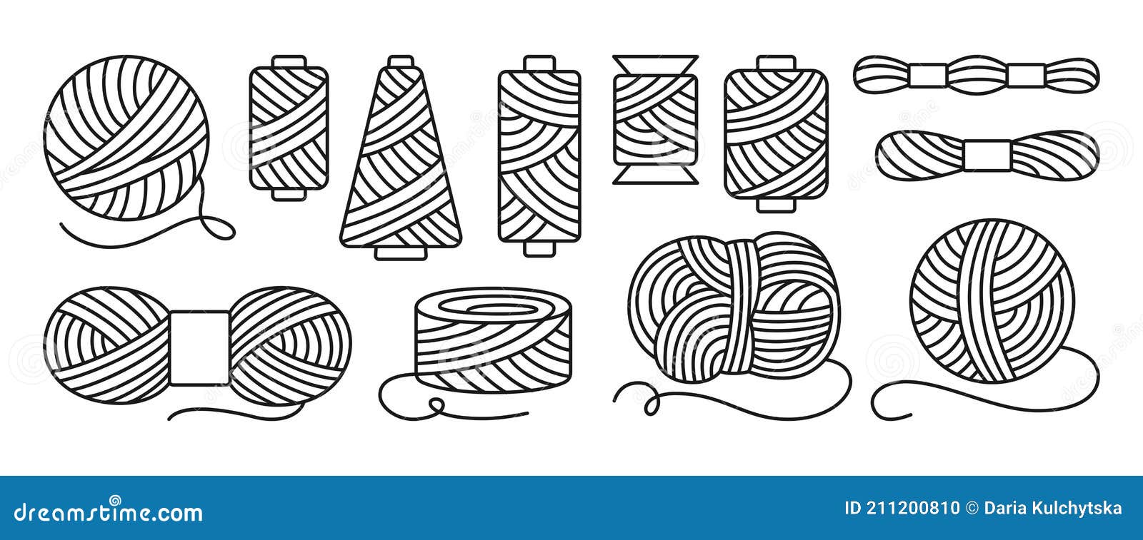 Sewing Threads Yarn Black Line Set Spool Vector Stock Vector ...