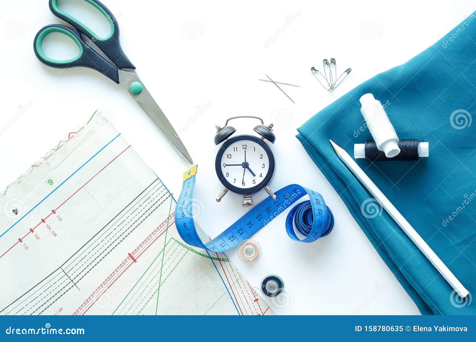 Sewing To Order on Time. Flat Lay, Top View, Copy Space Stock Image ...