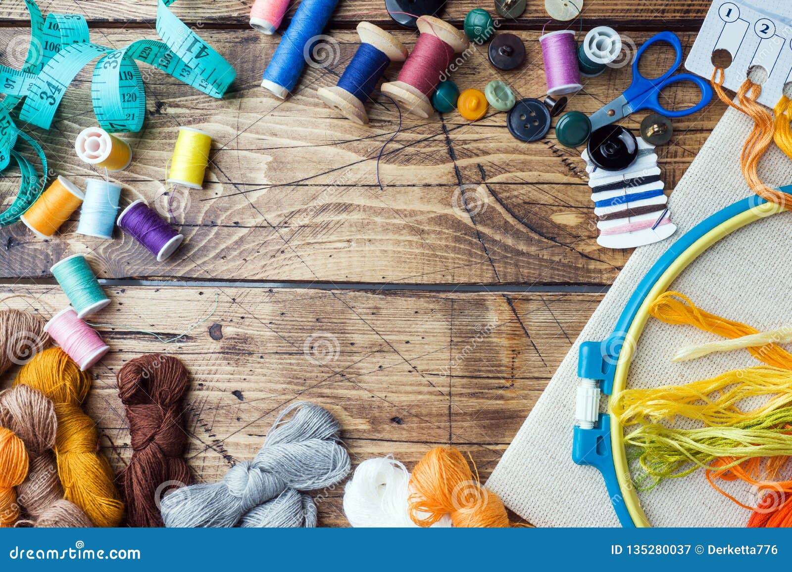 Sewing Tool for Needlework, Colored Threads Centimeter and Buttons with ...