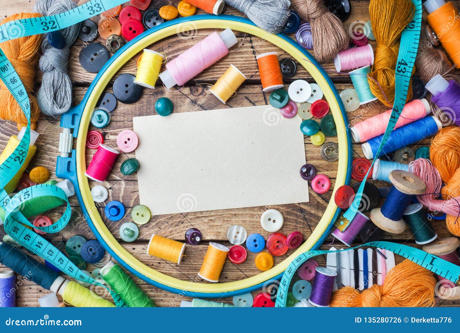 Sewing Tool for Needlework, Colored Threads Centimeter and Buttons with ...