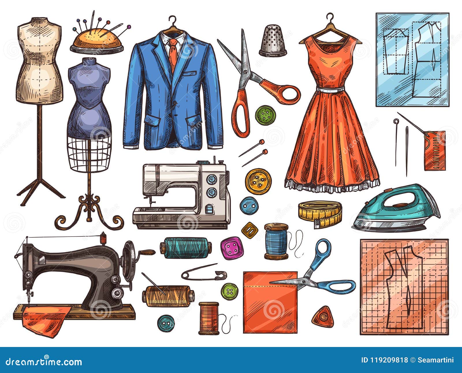 Fabric Sewing Sketch Stock Illustrations – 4,095 Fabric Sewing Sketch ...