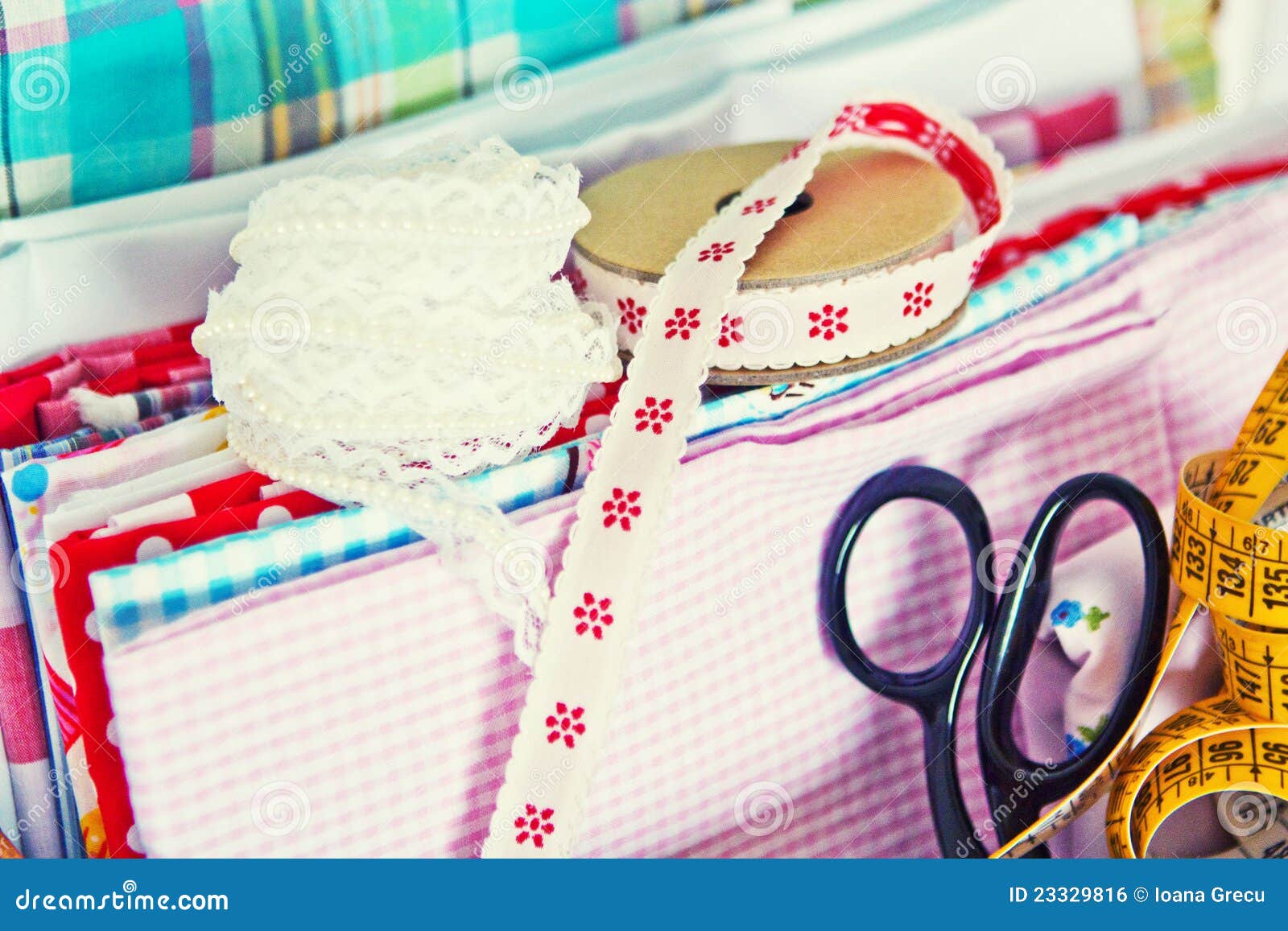 Sewing tools stock photo. Image of ribbon, scissors, tape - 23329816