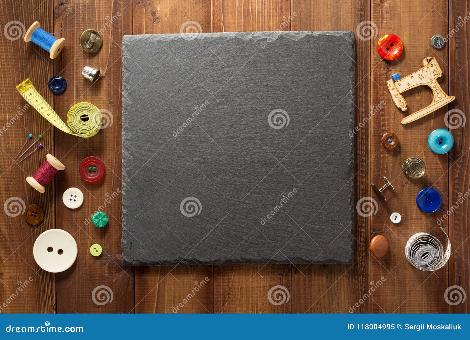 Sewing Tools and Accessories on Wood Stock Image - Image of measuring ...