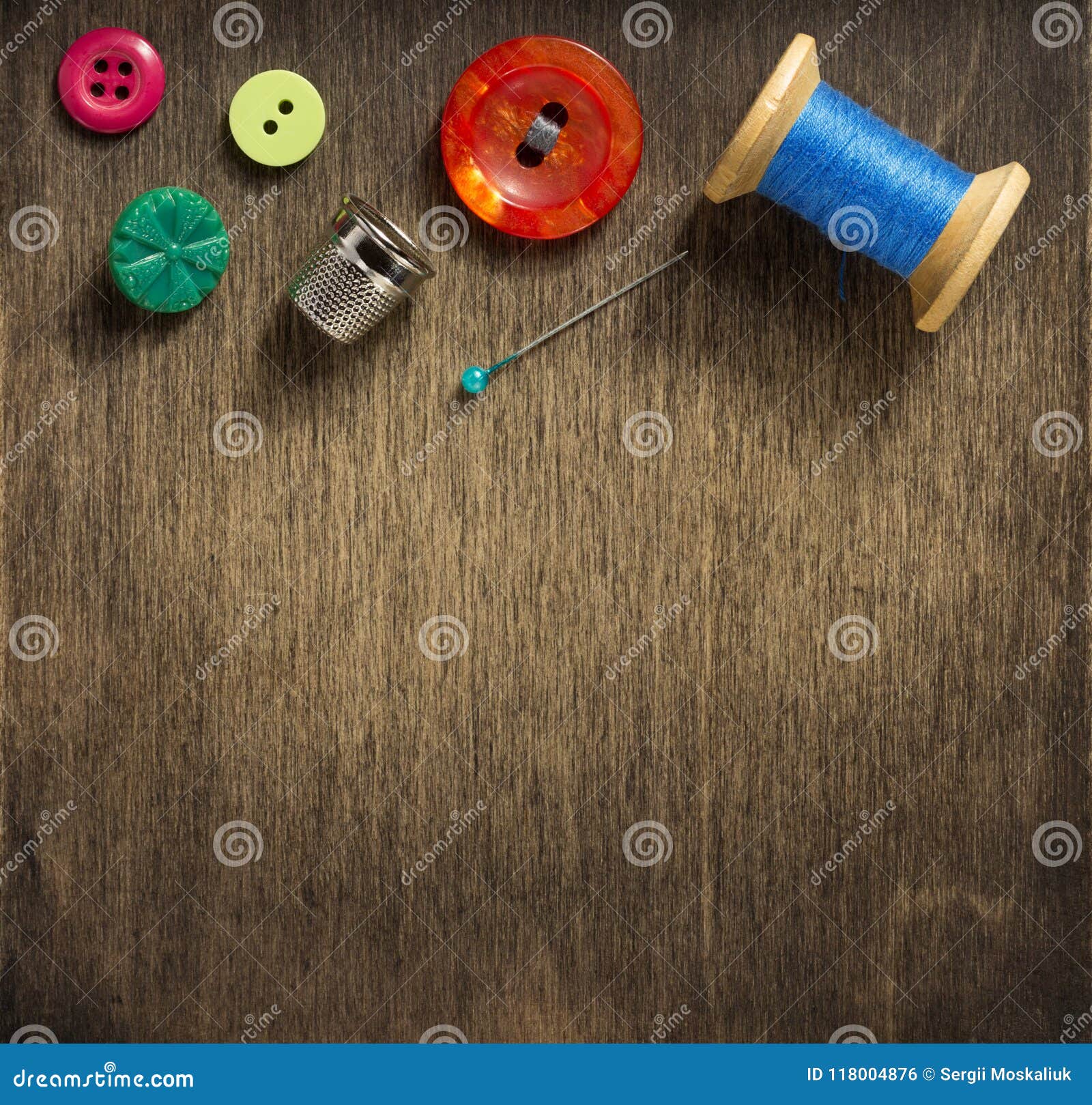 Sewing Tools on Wooden Background Stock Photo - Image of roll, design ...