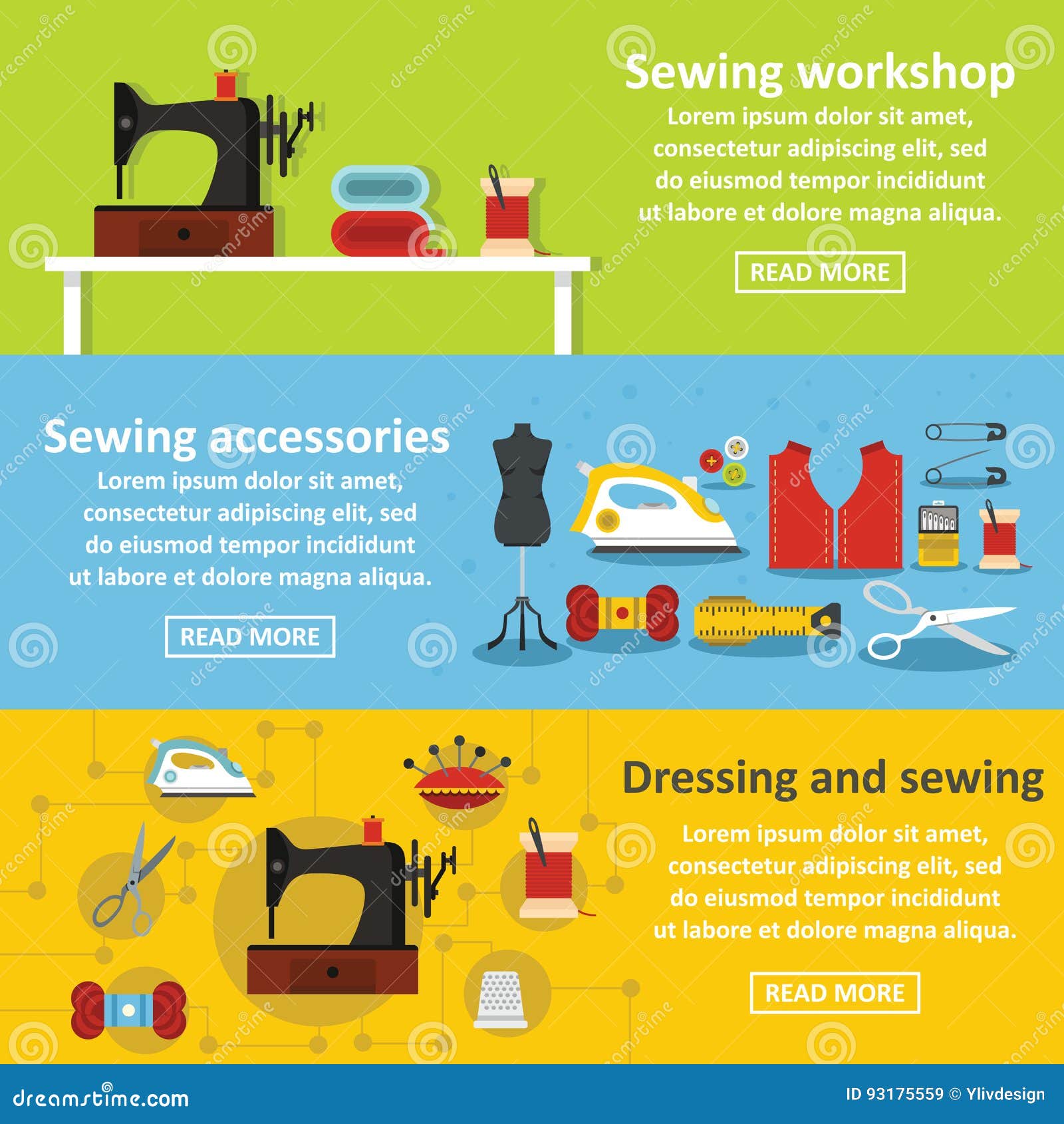 Sewing Tools Banner Horizontal Set, Flat Style Stock Vector ...