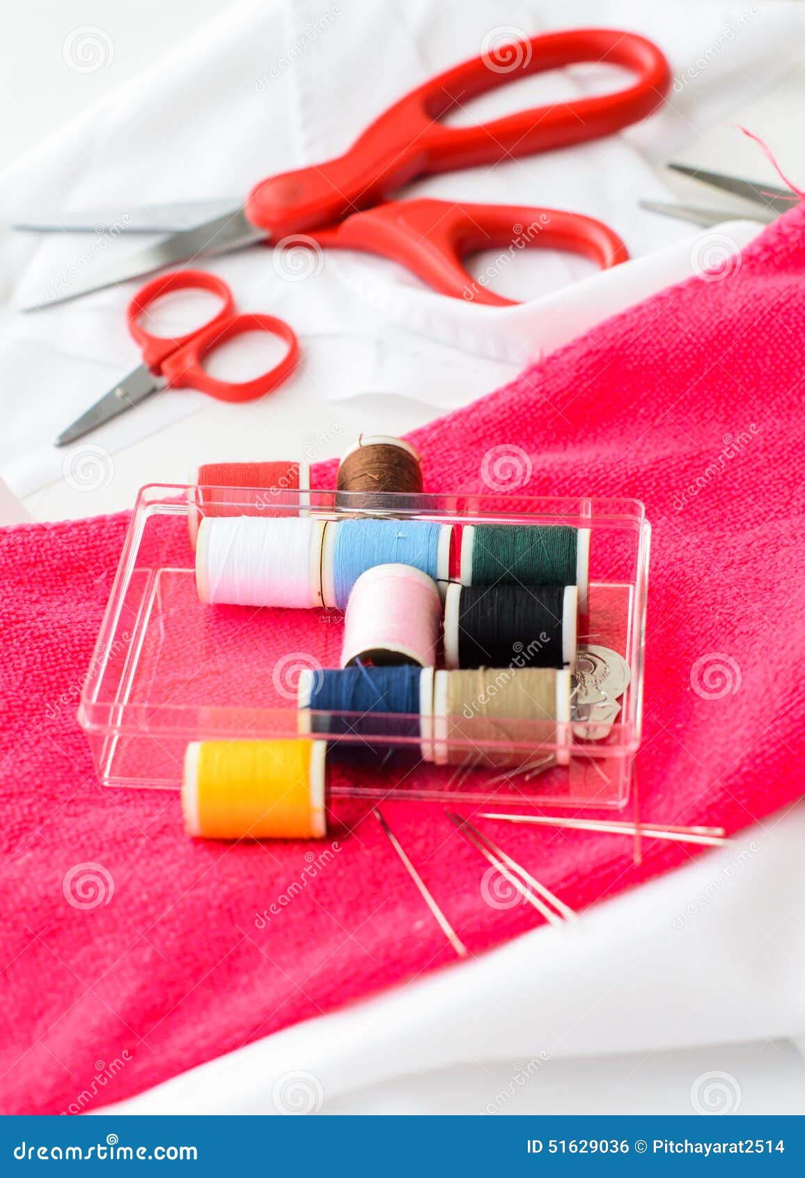 Sewing Tools and Colored Tape/Sewing Kit Stock Photo - Image of spool ...
