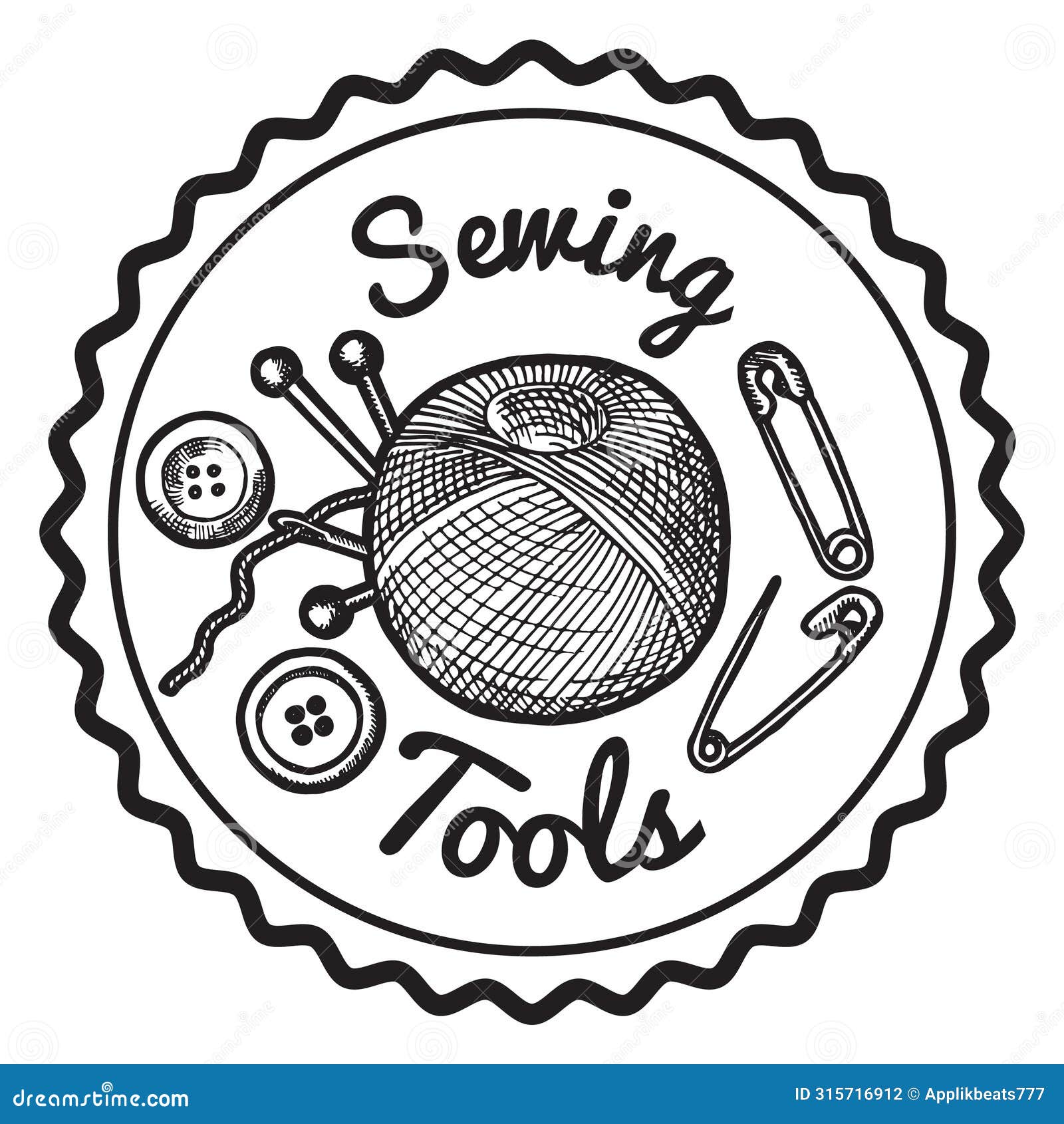 Sewing Tools Logo. Hand Drawn Store Label Stock Vector - Illustration ...