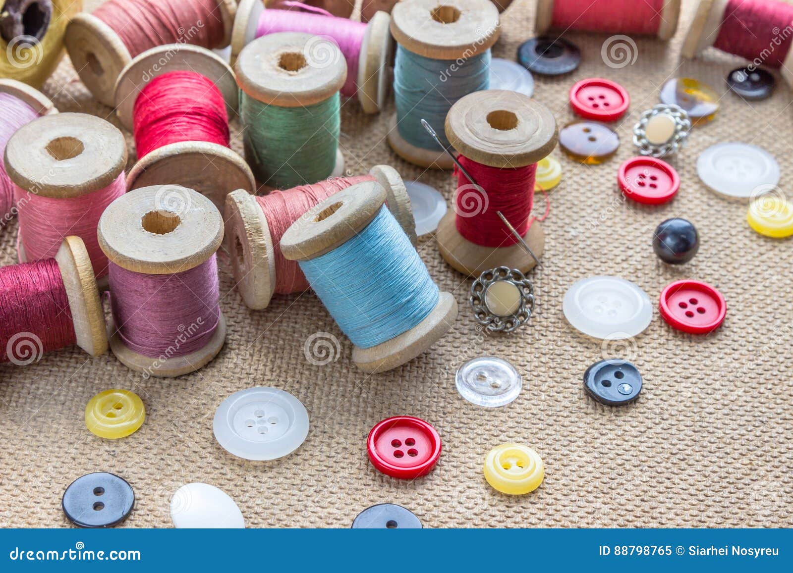 Sewing Tools Many Different Colorful Thread, Needle, Many Different ...