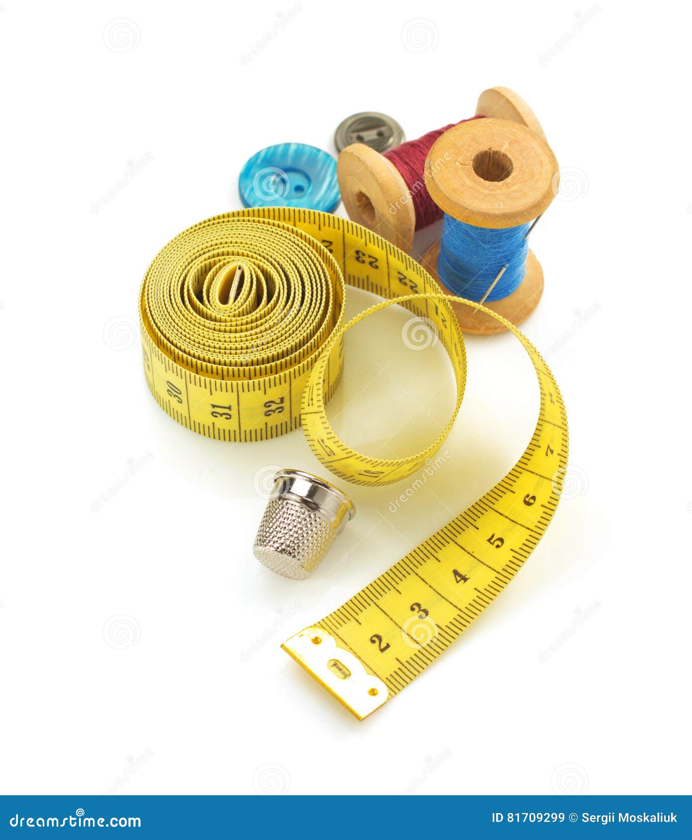 Sewing Tools and Measuring Tape on White Stock Image - Image of ...