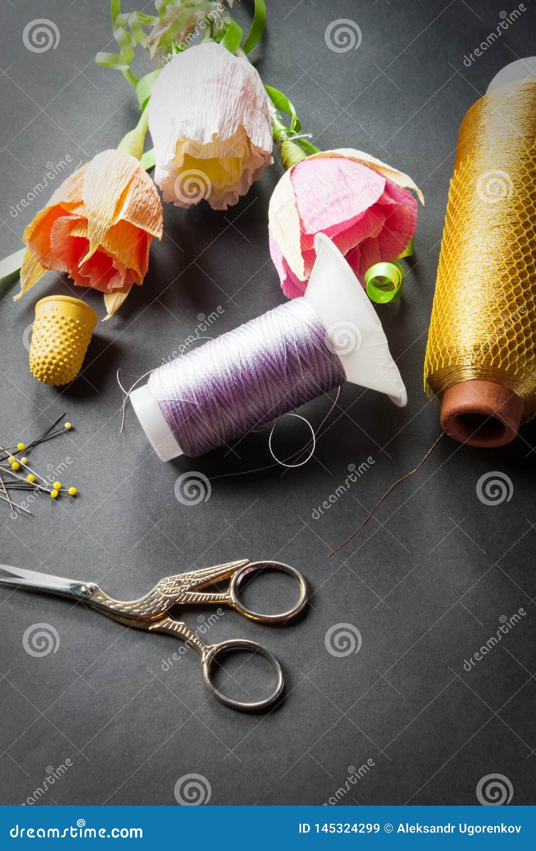 Sewing tools with scissors stock image. Image of accessories - 145324299