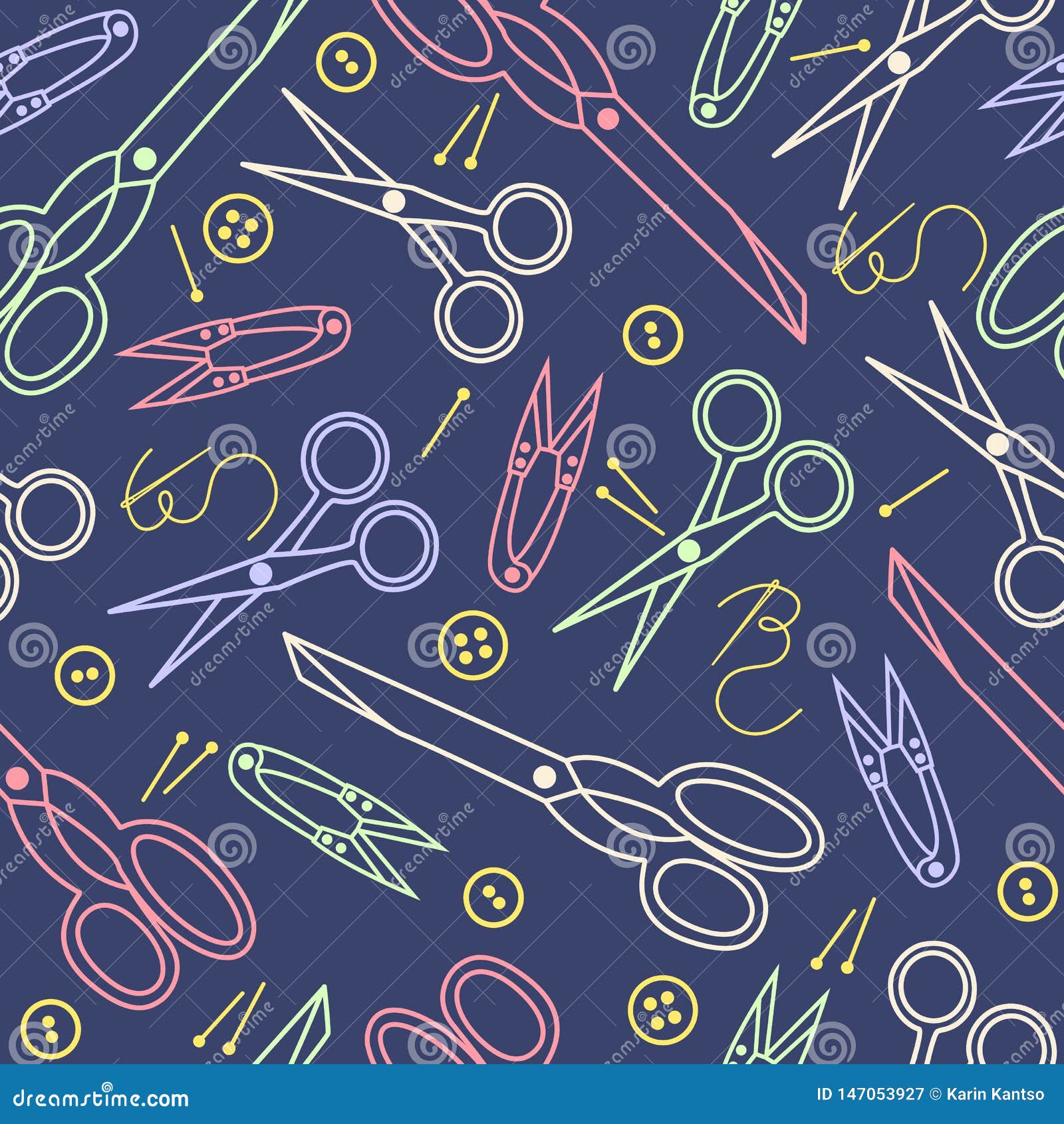 Sewing Tools Seamless Pattern Stock Vector - Illustration of button ...
