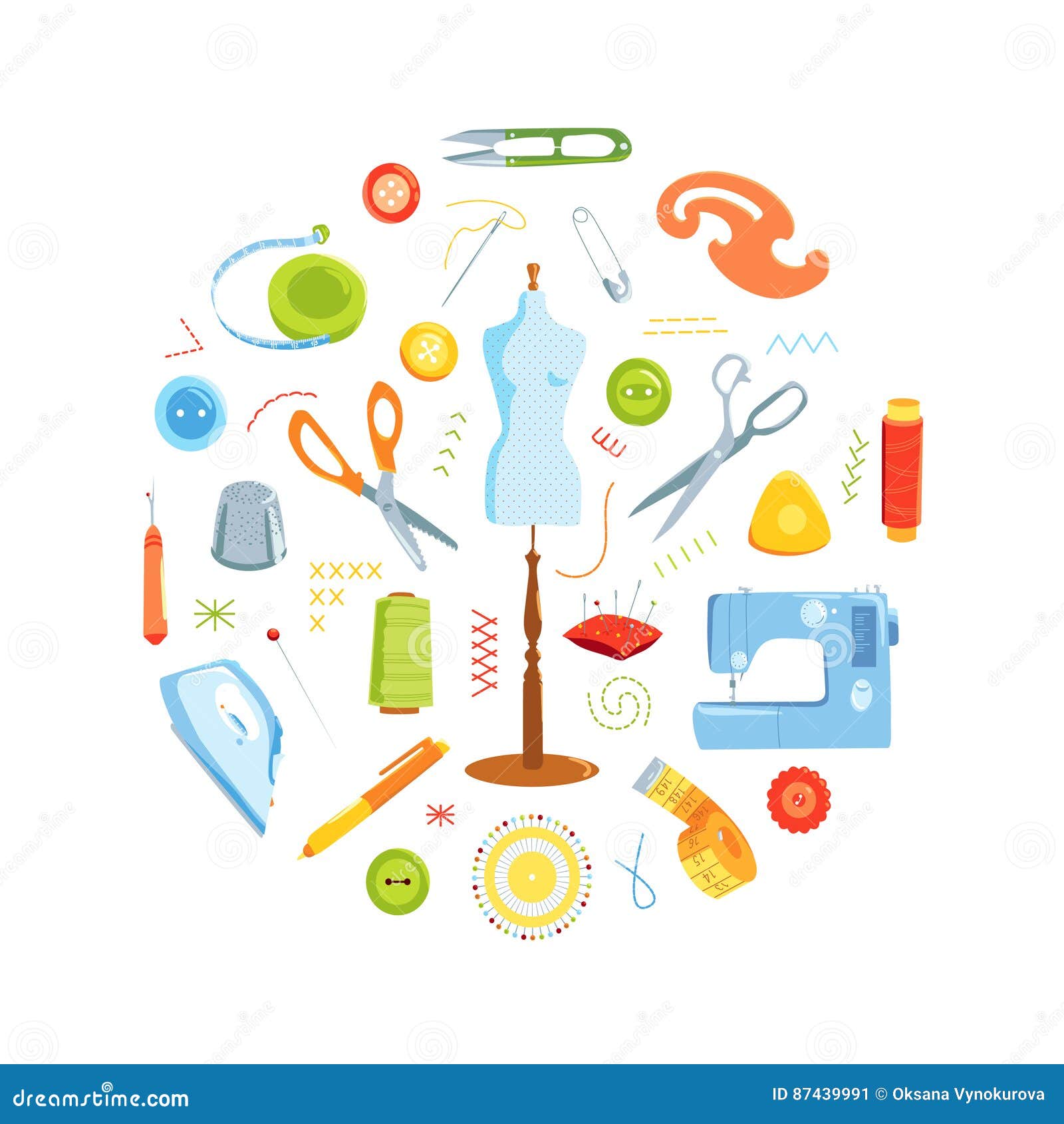 Sewing Tools Vector Round Concept Stock Vector - Illustration of ...