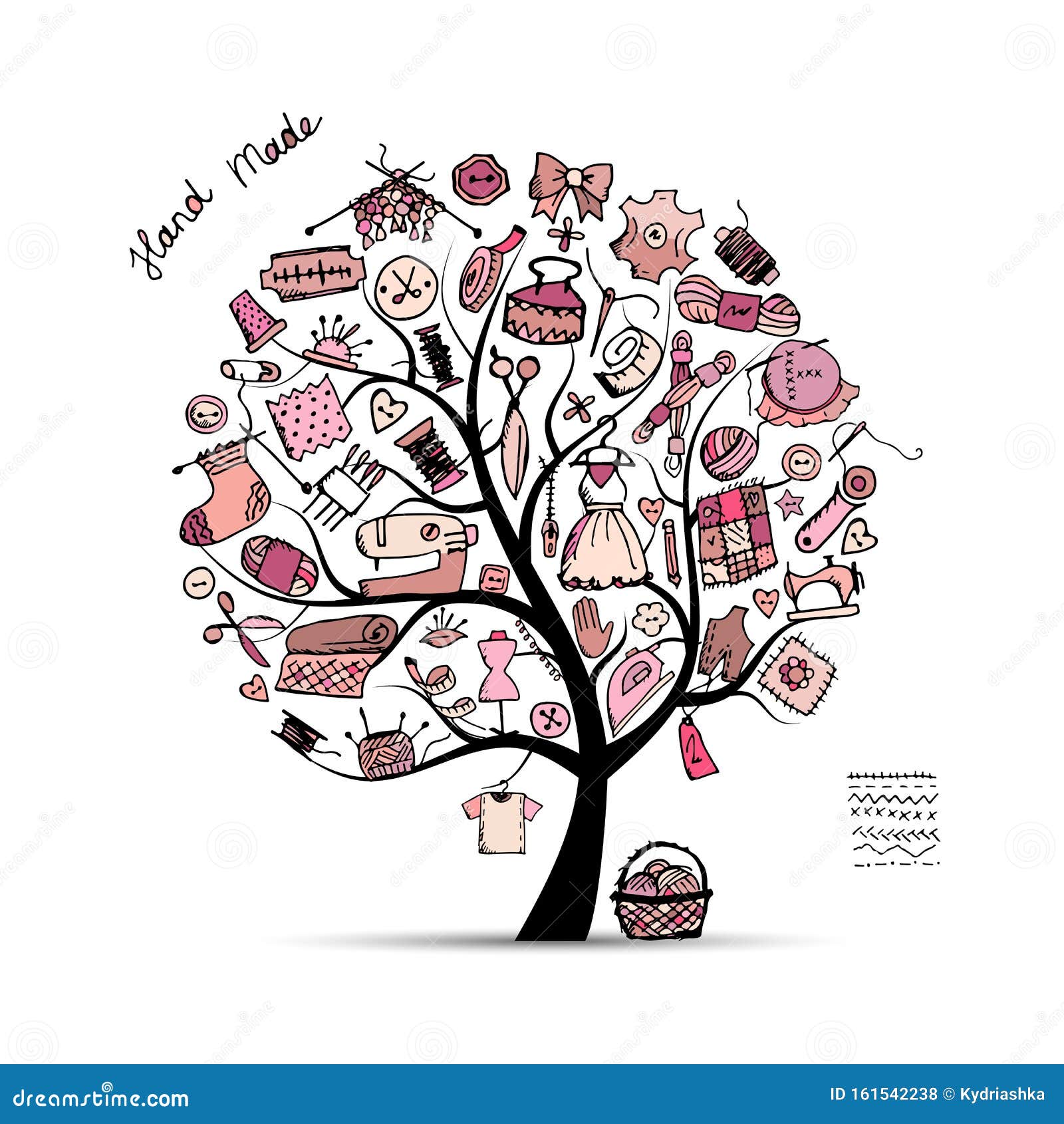 Sewing Tree, Sketch for Your Design Stock Vector - Illustration of ...