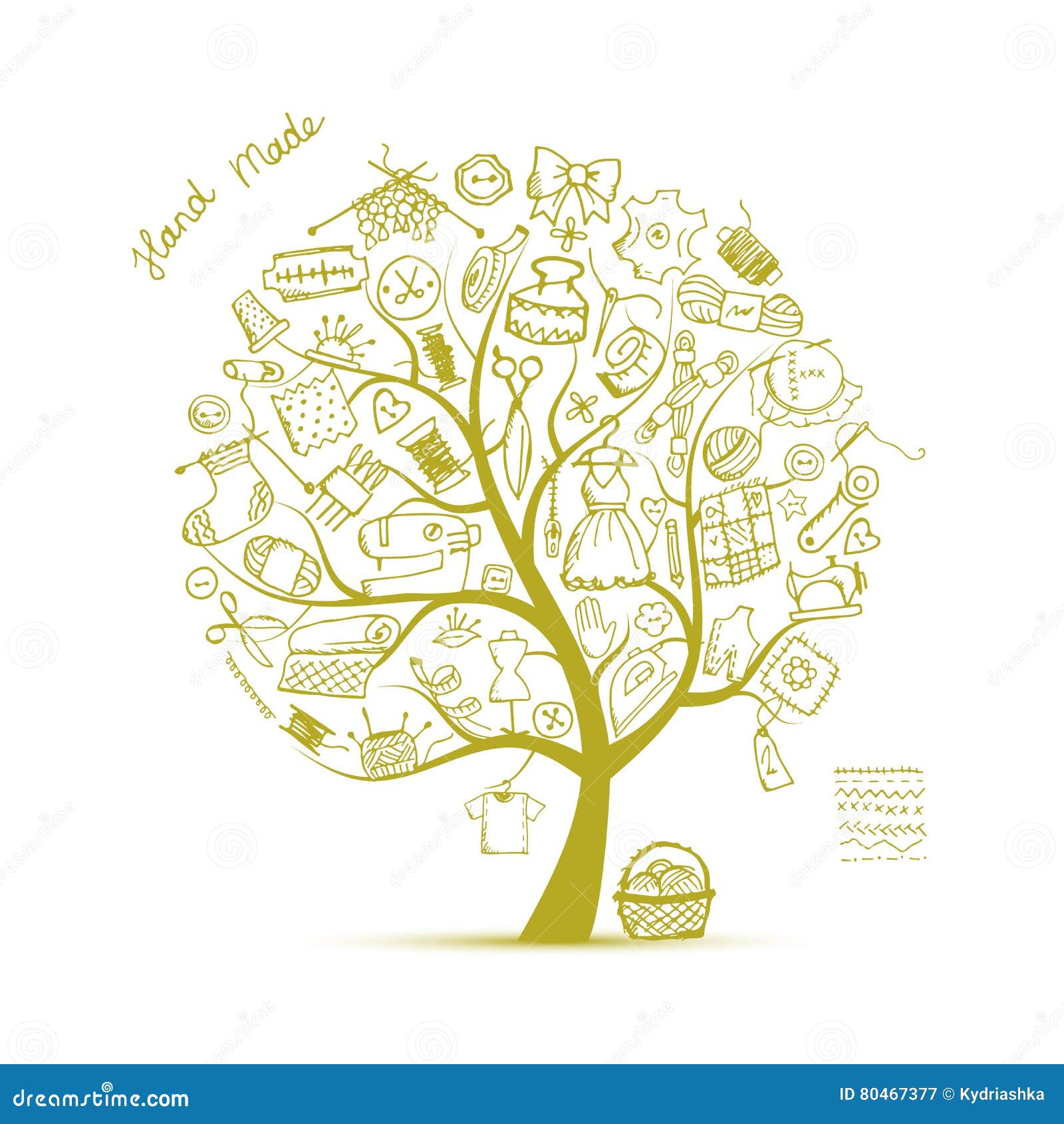 Sewing Tree, Sketch for Your Design Stock Vector - Illustration of ...