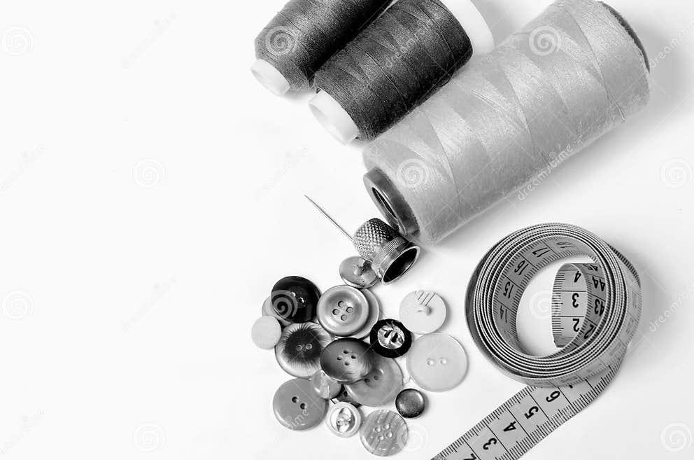 Sewing Utensils in Black and White Stock Photo - Image of embroidery ...