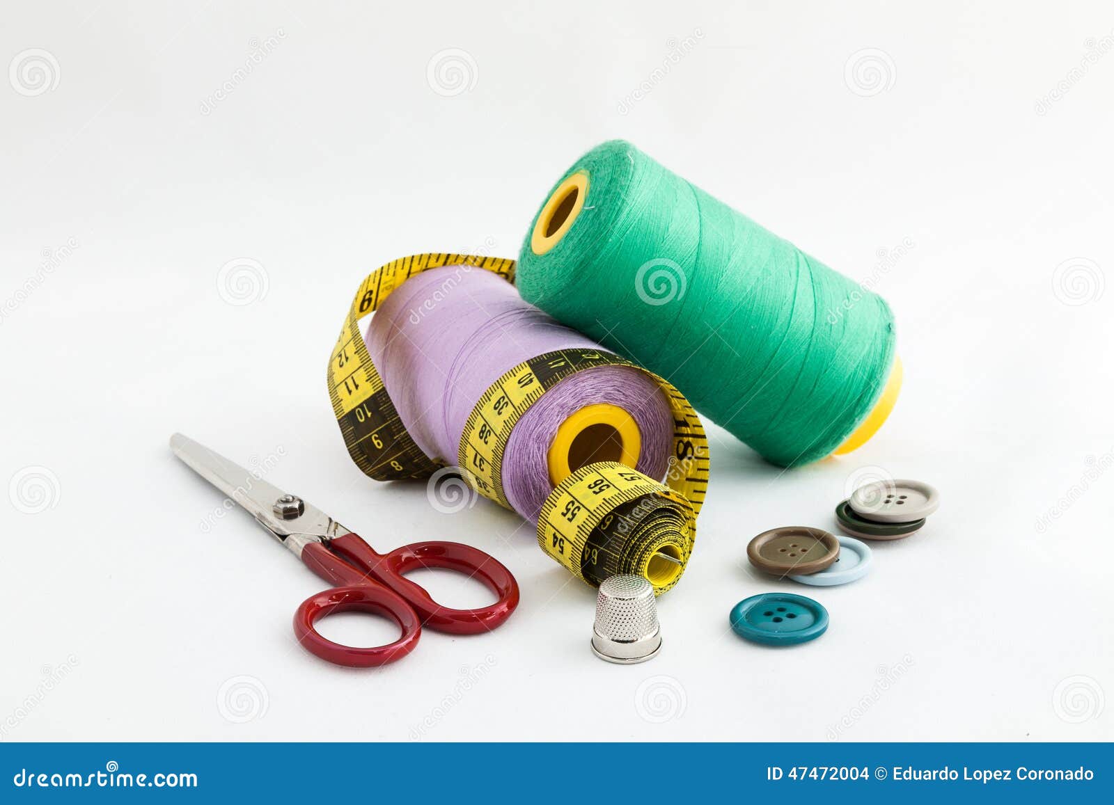 Sewing Utensils, Scissors, Thread, Buttons Isolated on White Background ...