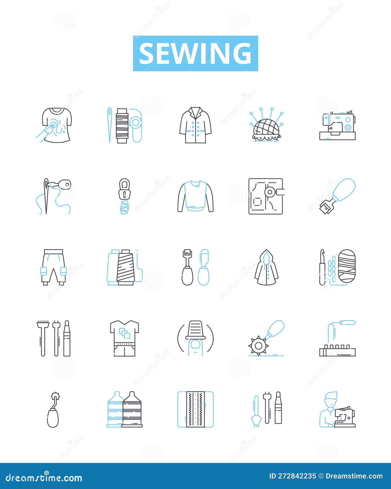 Sewing Vector Line Icons Set Needlework Seamstress Fabric Cutting