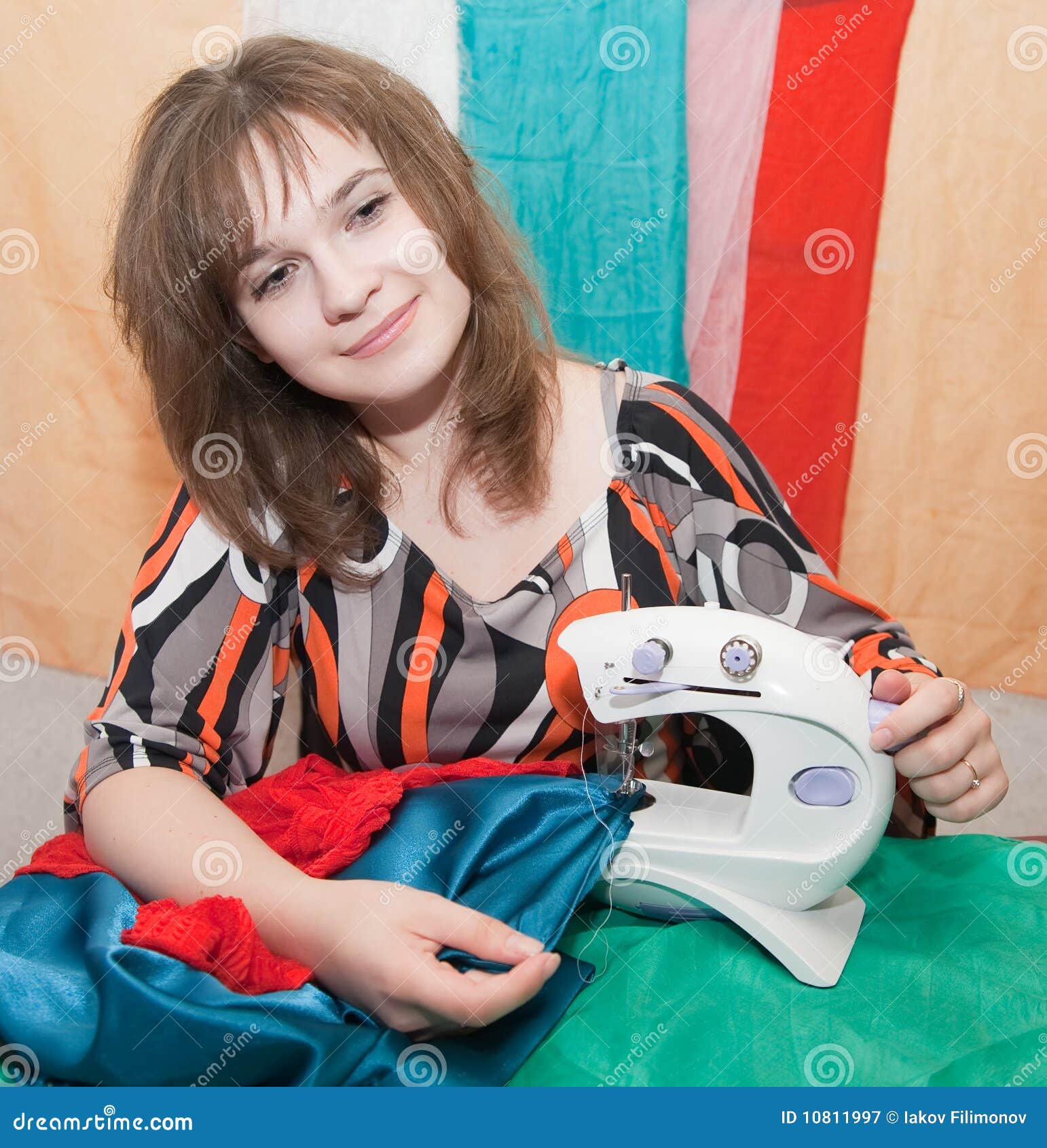 Sewing woman stock image. Image of colored, material - 10811997