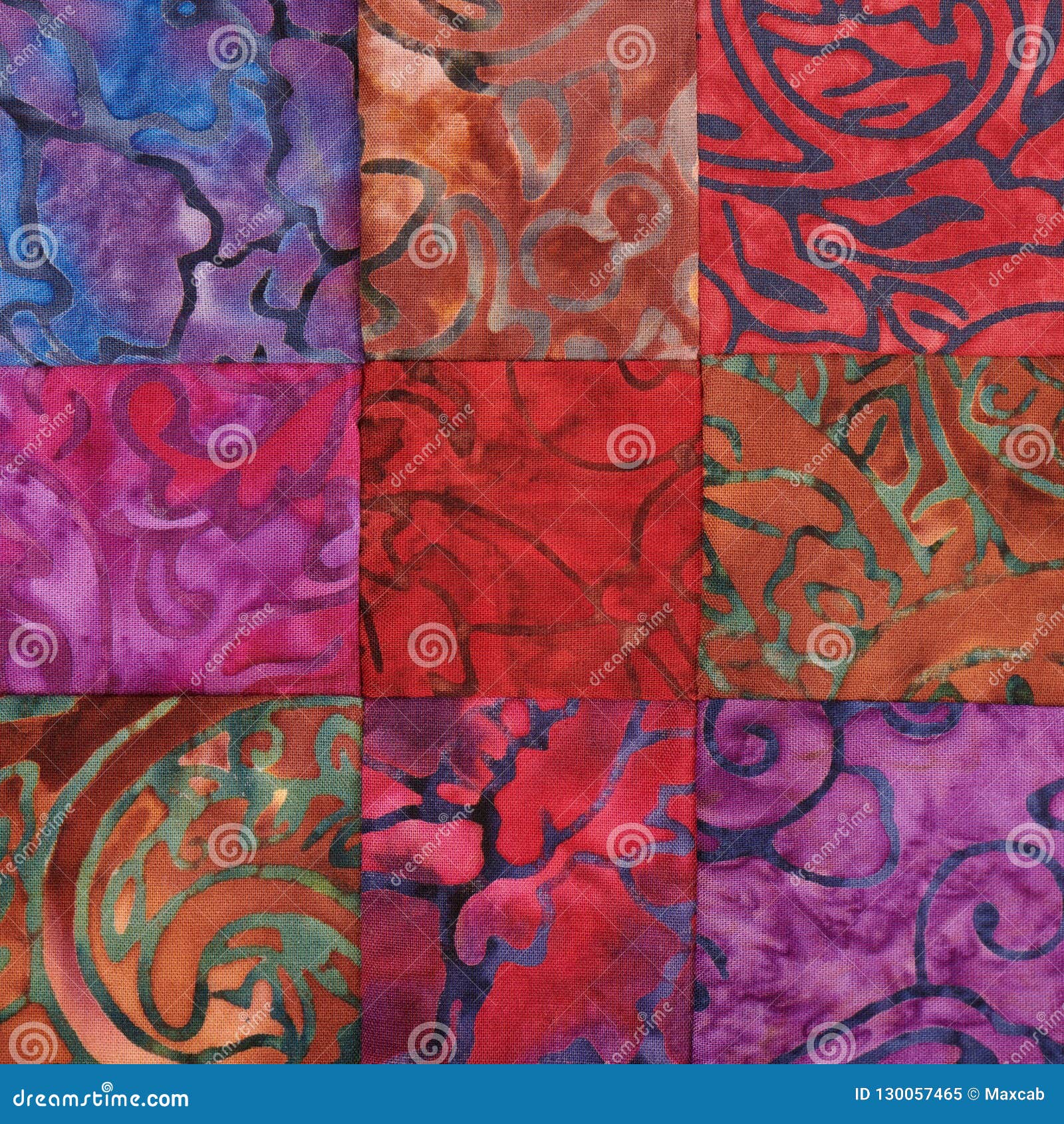 Sewn Square Bright Pieces of Batik, Part of Quilt, Traditional ...