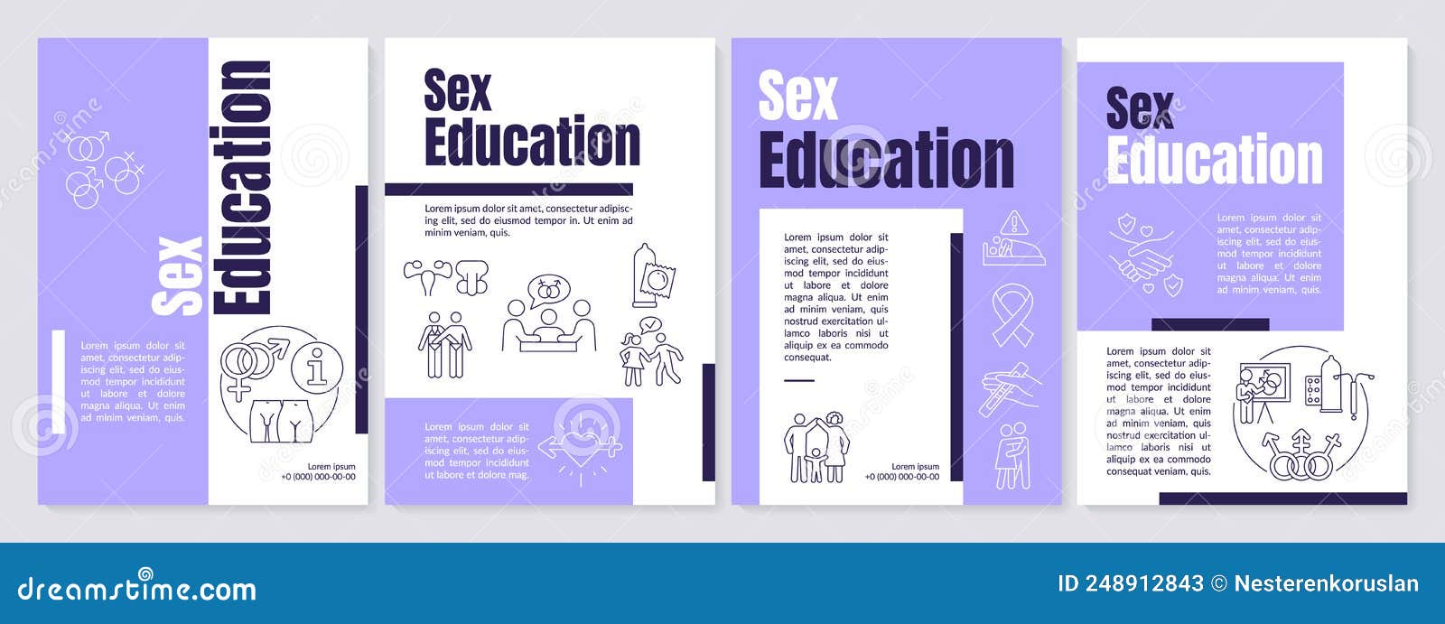 Sex Education Explanation Purple Brochure Template Stock Vector