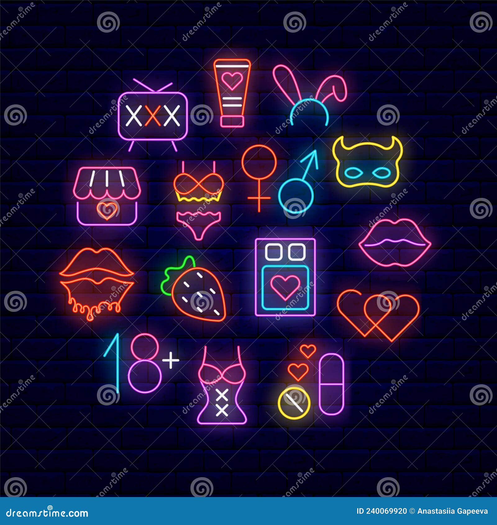 Sex Shop Circle Layout With Neon Icons Round Template Signboard