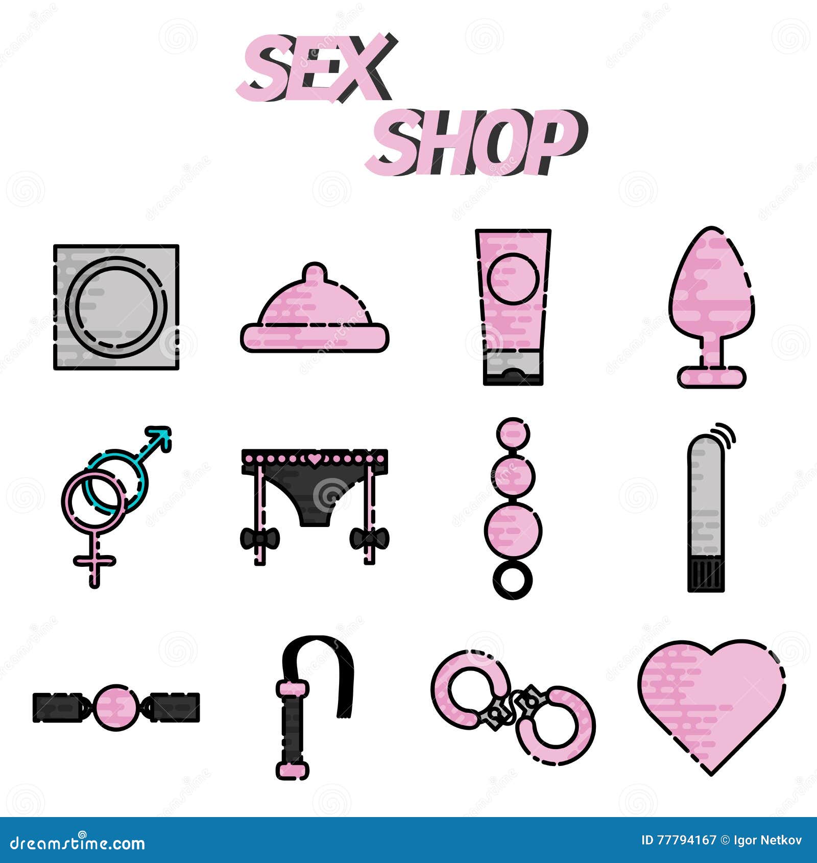 Sex Shop Flat Icons Set Stock Vector Illustration Of Collar 77794167