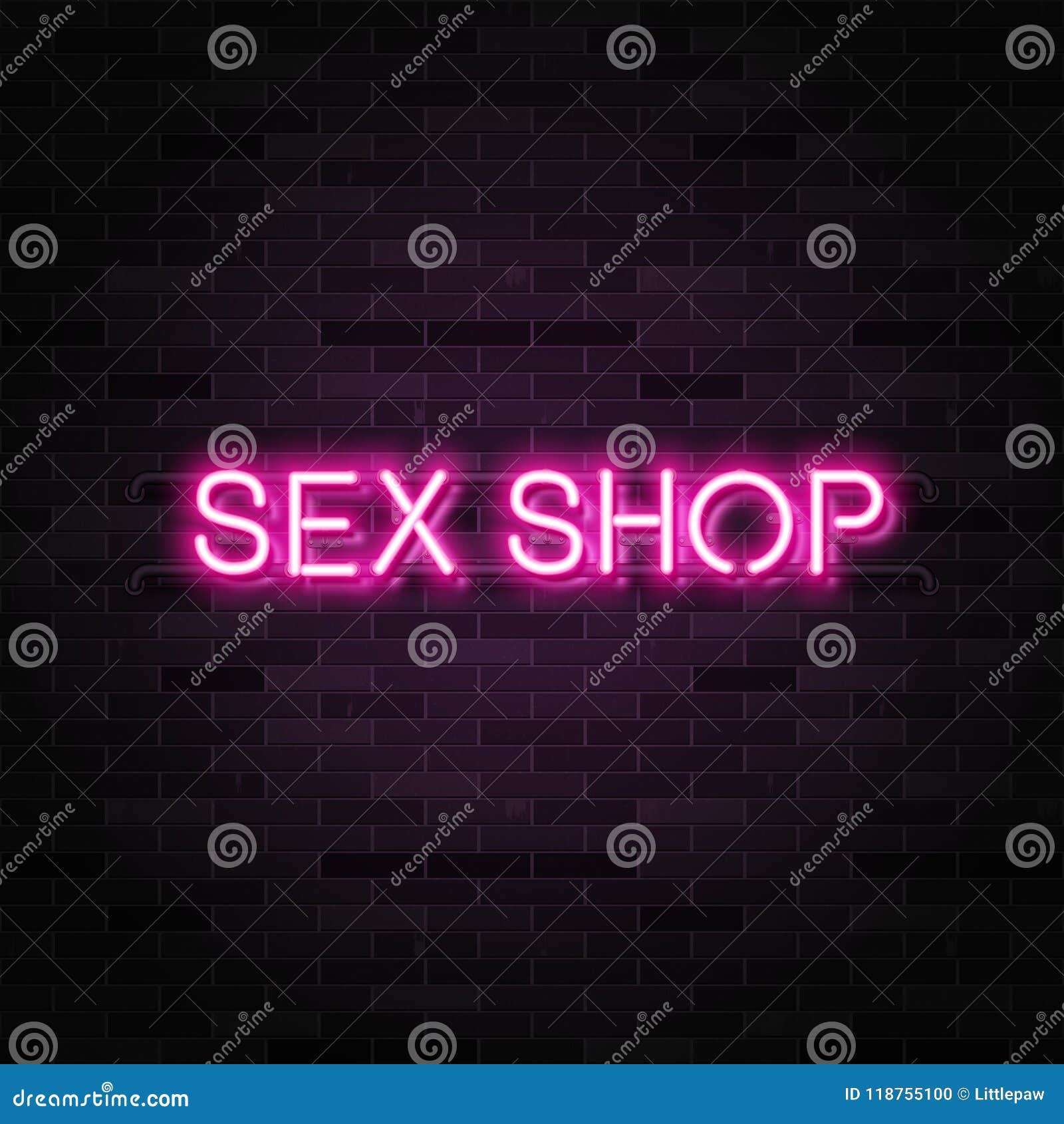 Sex Shop Logo Neon Realistic Text Design Adult Store Vector I Stock