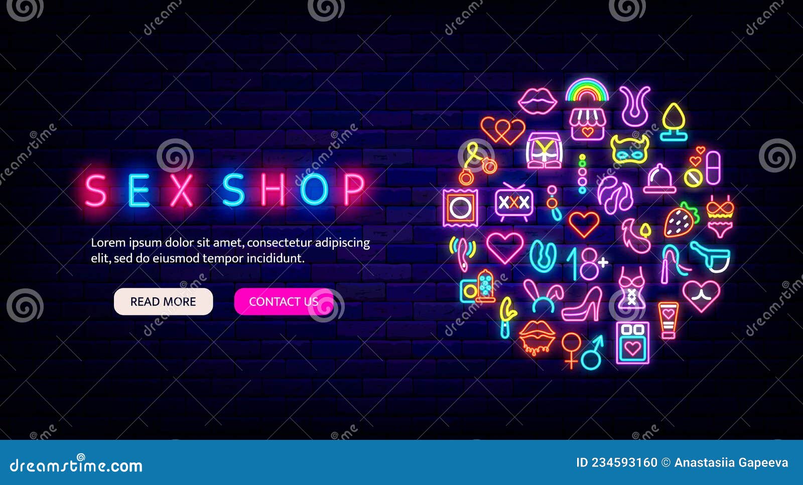 Sex Shop Neon Landing Page With Circle Layout Sexual Items Market