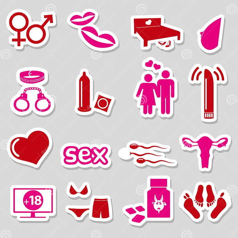 Sex Theme Simple Red And Pink Stickers Set Stock Vector Illustration Of Fertilize Doublebed