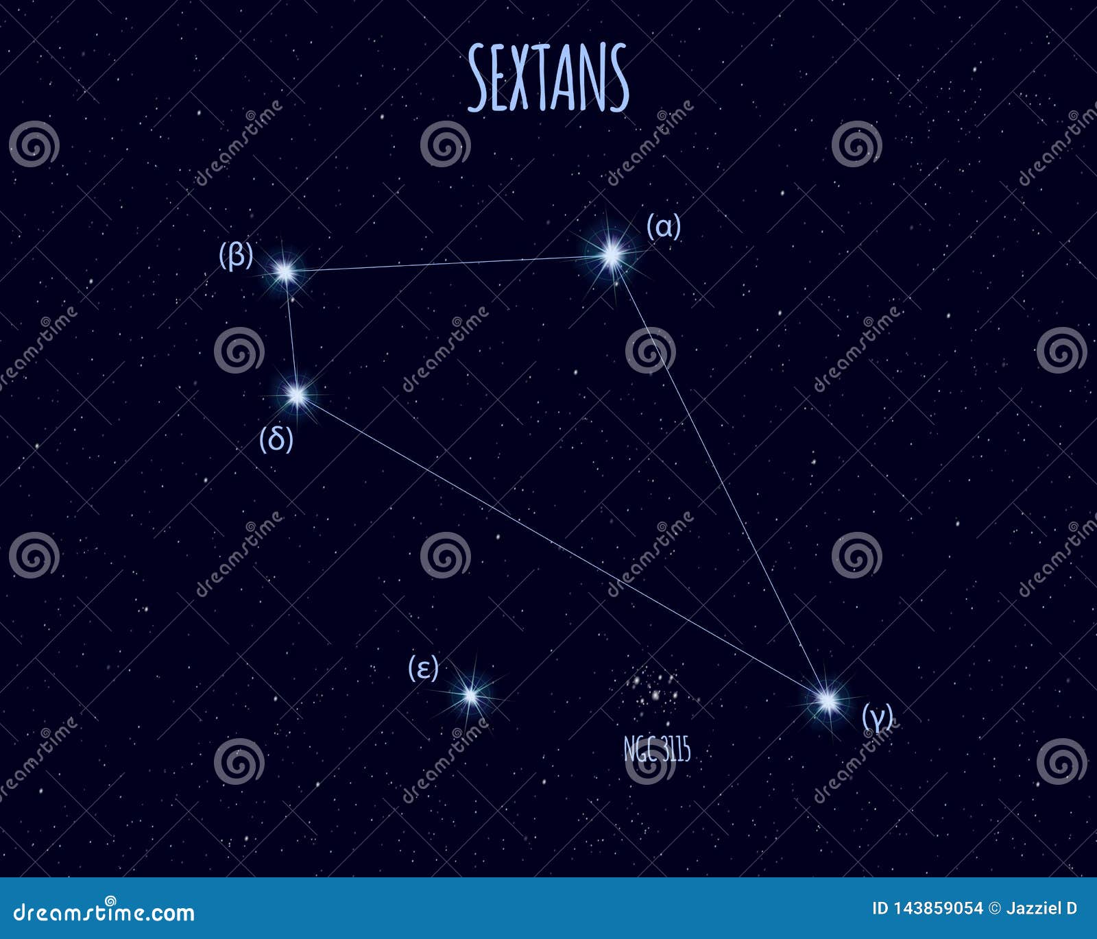 Sextans Constellation, Vector Illustration with the Names of Basic Stars Stock Vector ...