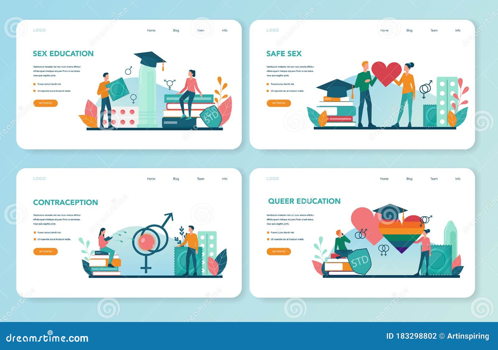 Sexual Education Web Banner Or Landing Page Set Sexual Health Lesson