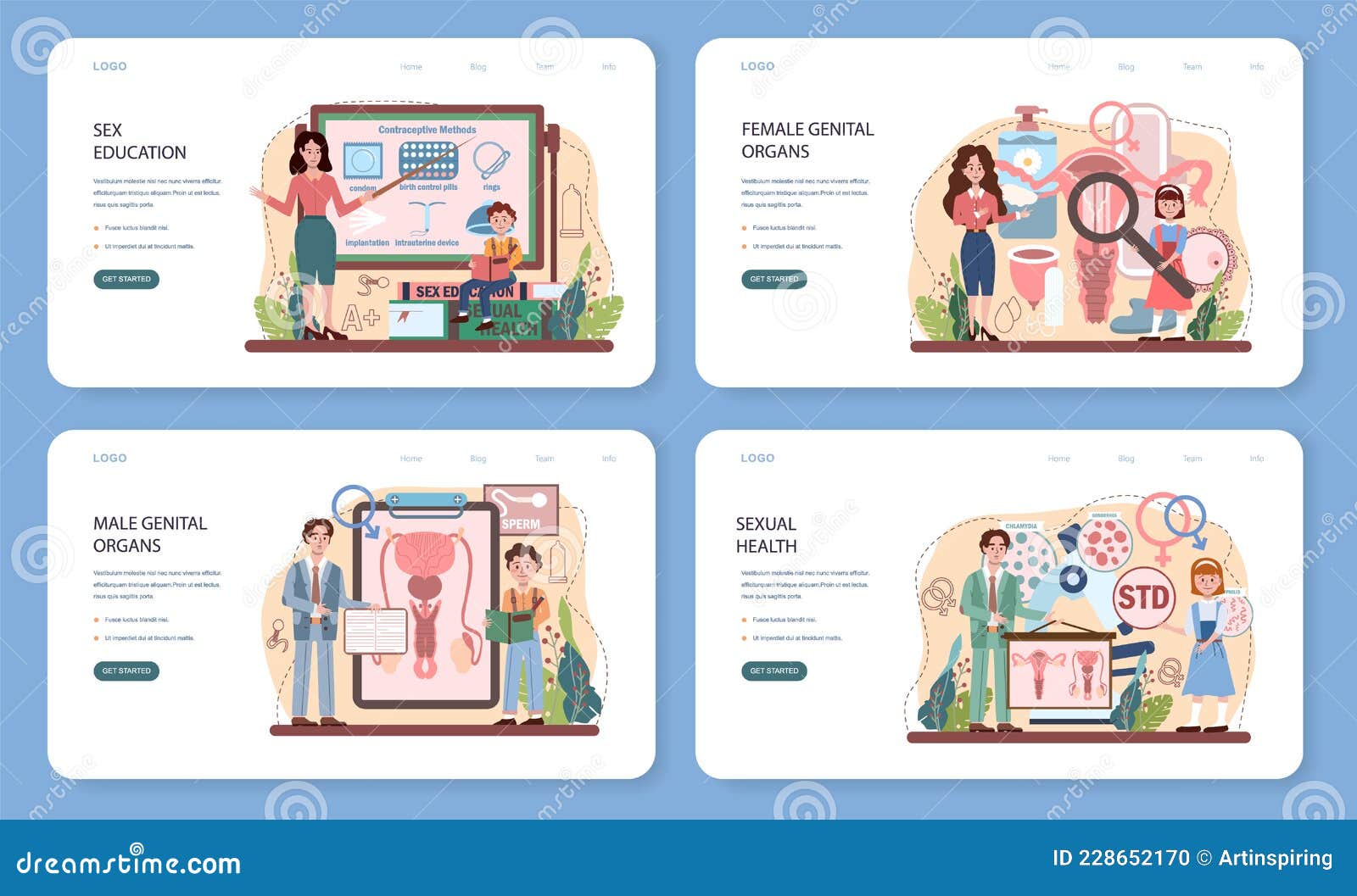 Sexual Education Web Banner Or Landing Page Set Sexual Health Lesson